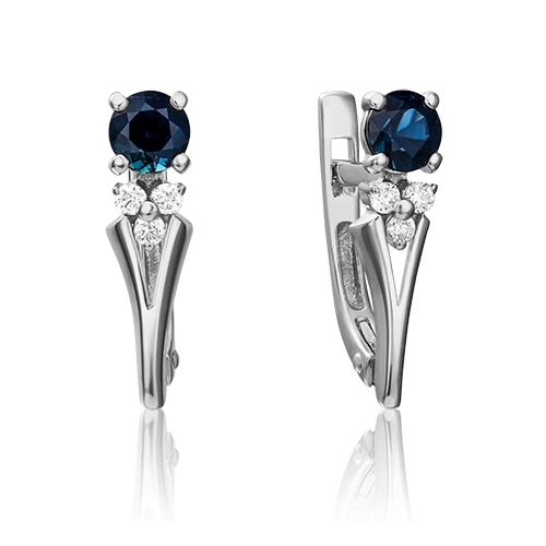 Серьги, белое золото, 585 проба, сапфир, бриллиант