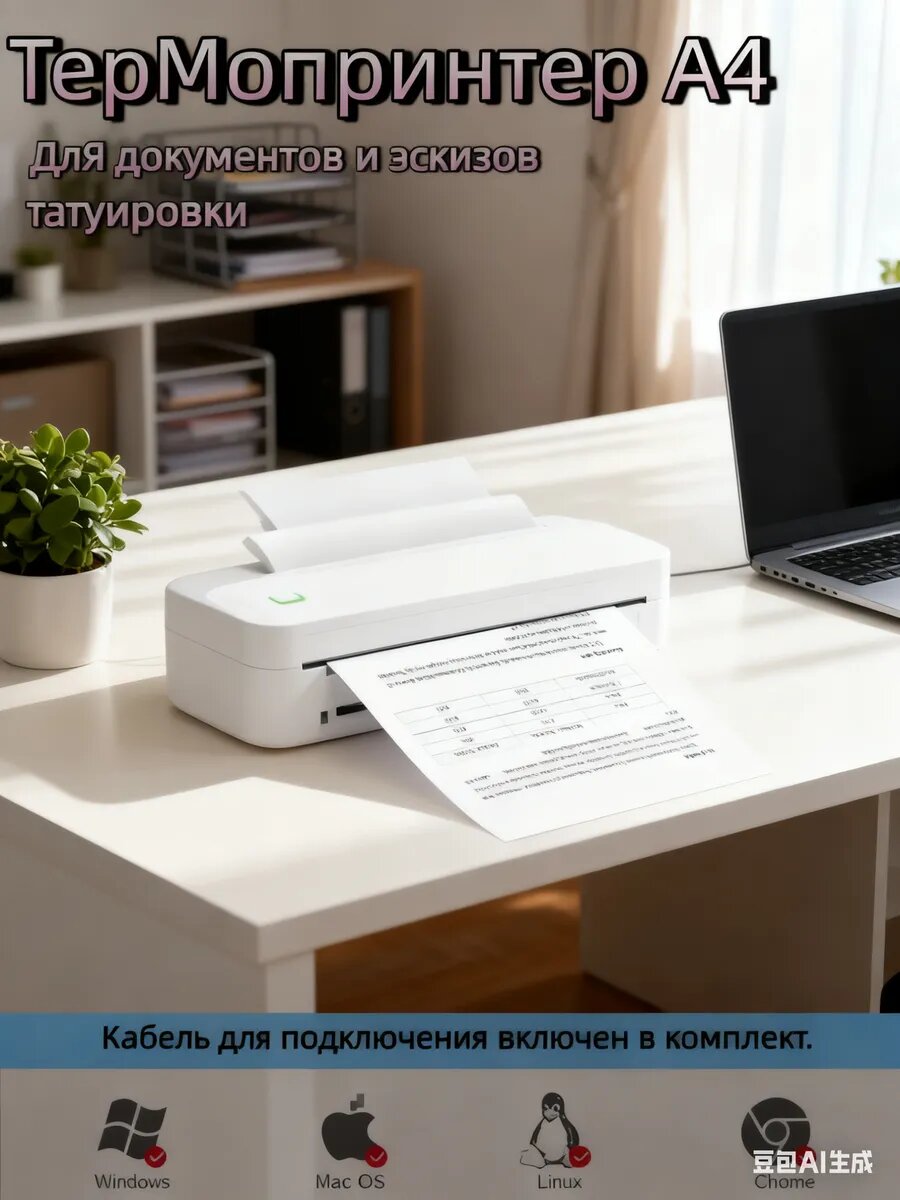 Портативный термопринтер А4 для документов и тату