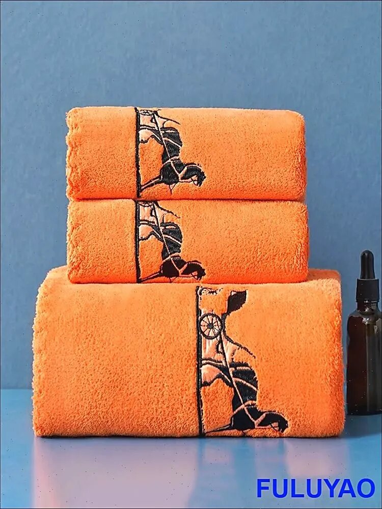 Hermes Полотенце для ванной Банное полотенце, Корал-флис, 70x140, 35x75 см, оранжевый, 3 шт.