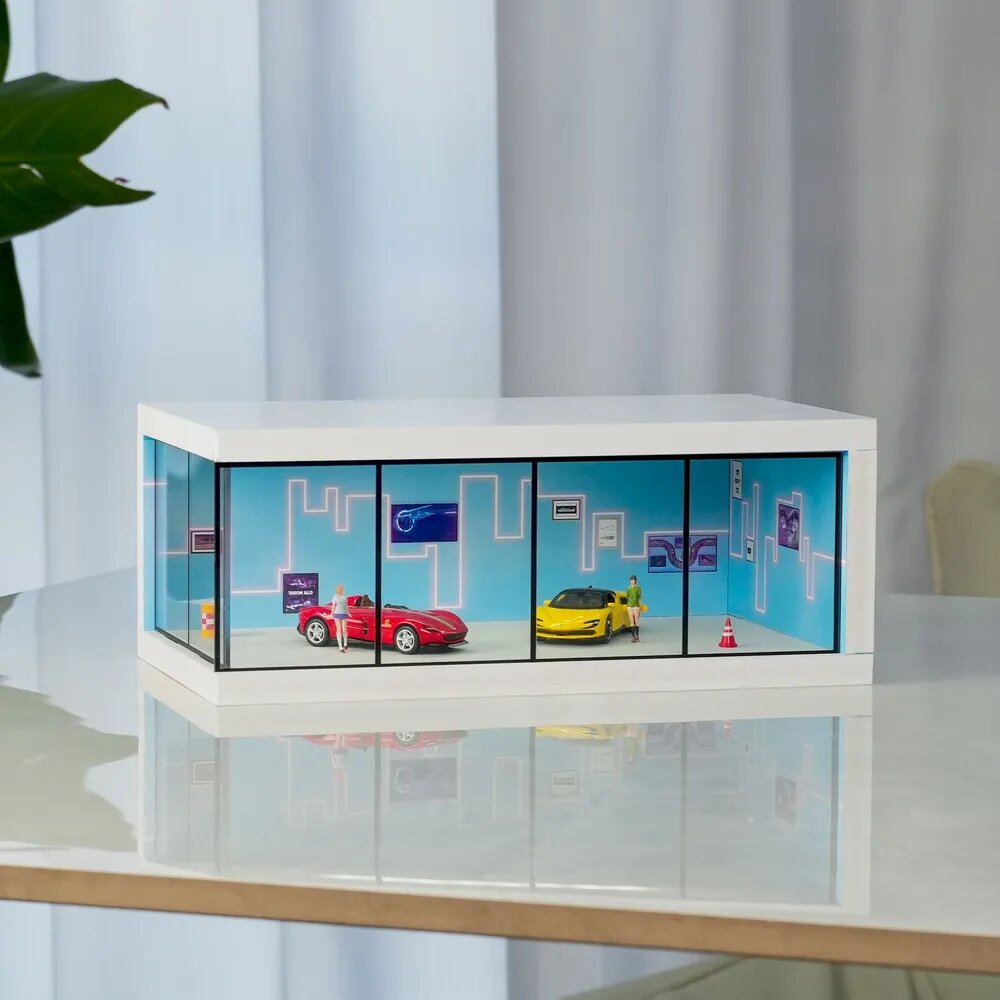 Гараж с подсветкой для машинок для моделей 1:64, Игрушечный гараж, парковка для машинок