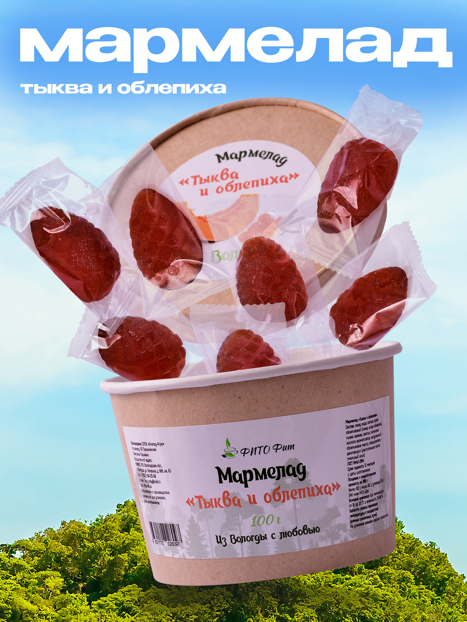 Мармелад фито Фит "Тыква и облепиха", 100 г, натуральный продукт