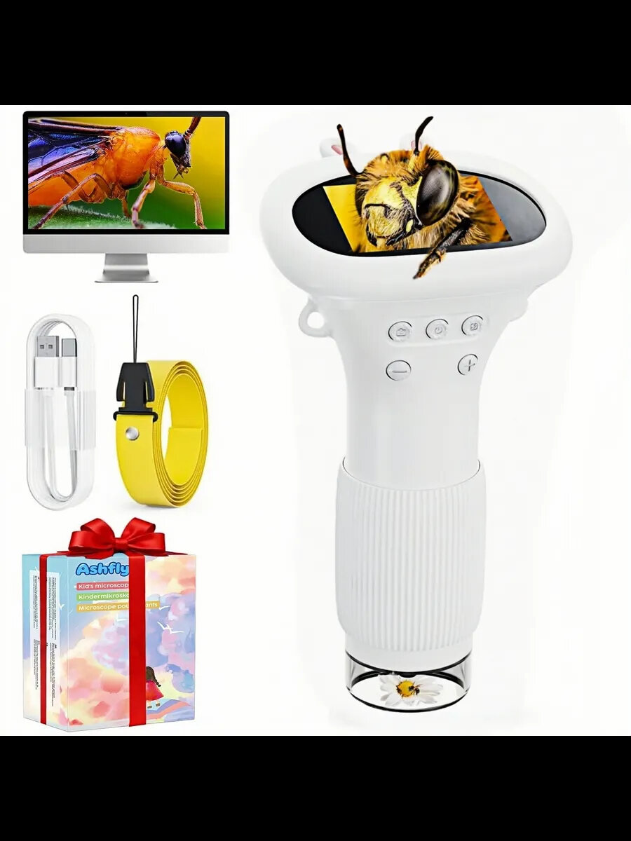Портативный цифровой микроскоп для детей, карманный ручной микроскоп-камера с 2-дюймовым экраном.