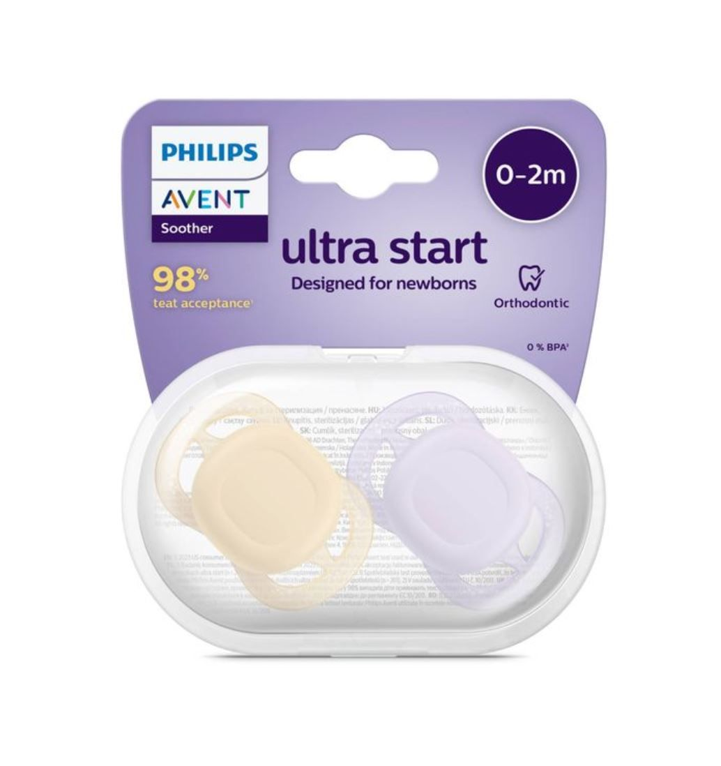 Пустышка Philips Avent Ultra Start SCF075/11 0-2 мес, фиолетовый/желтый, 2 шт