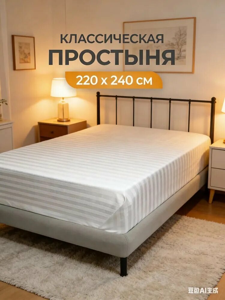 Votex Простыня стандартная, Страйп сатин, Хлопок, 220x240 см