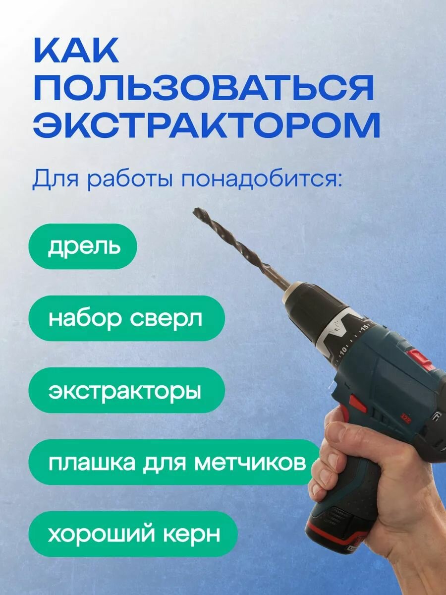 Набор экстракторов, для болтов, высокоуглеродистая сталь, 6шт — фото 1