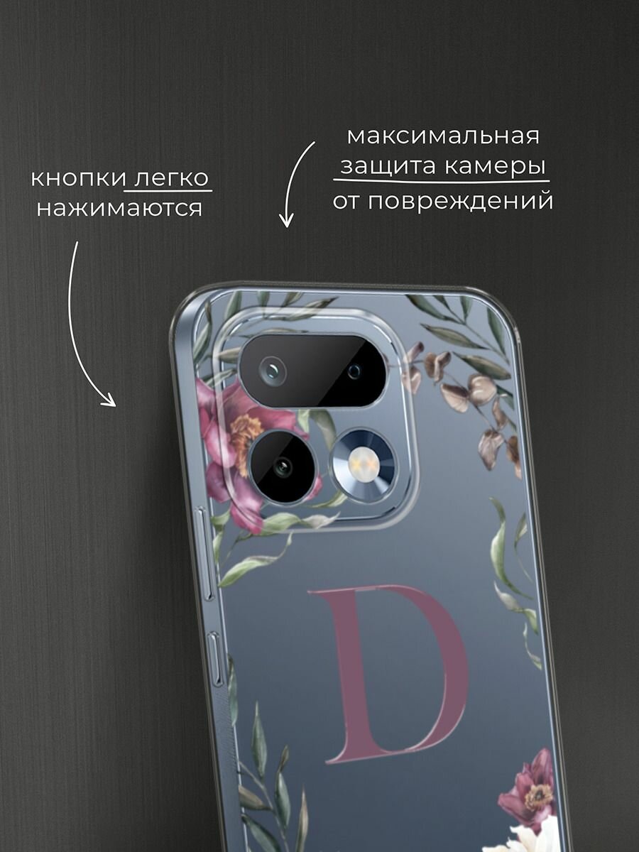 Силиконовый чехол на Realme 16 Pro / Реалме 16 Про с принтом Буква D в цветах — фото 1