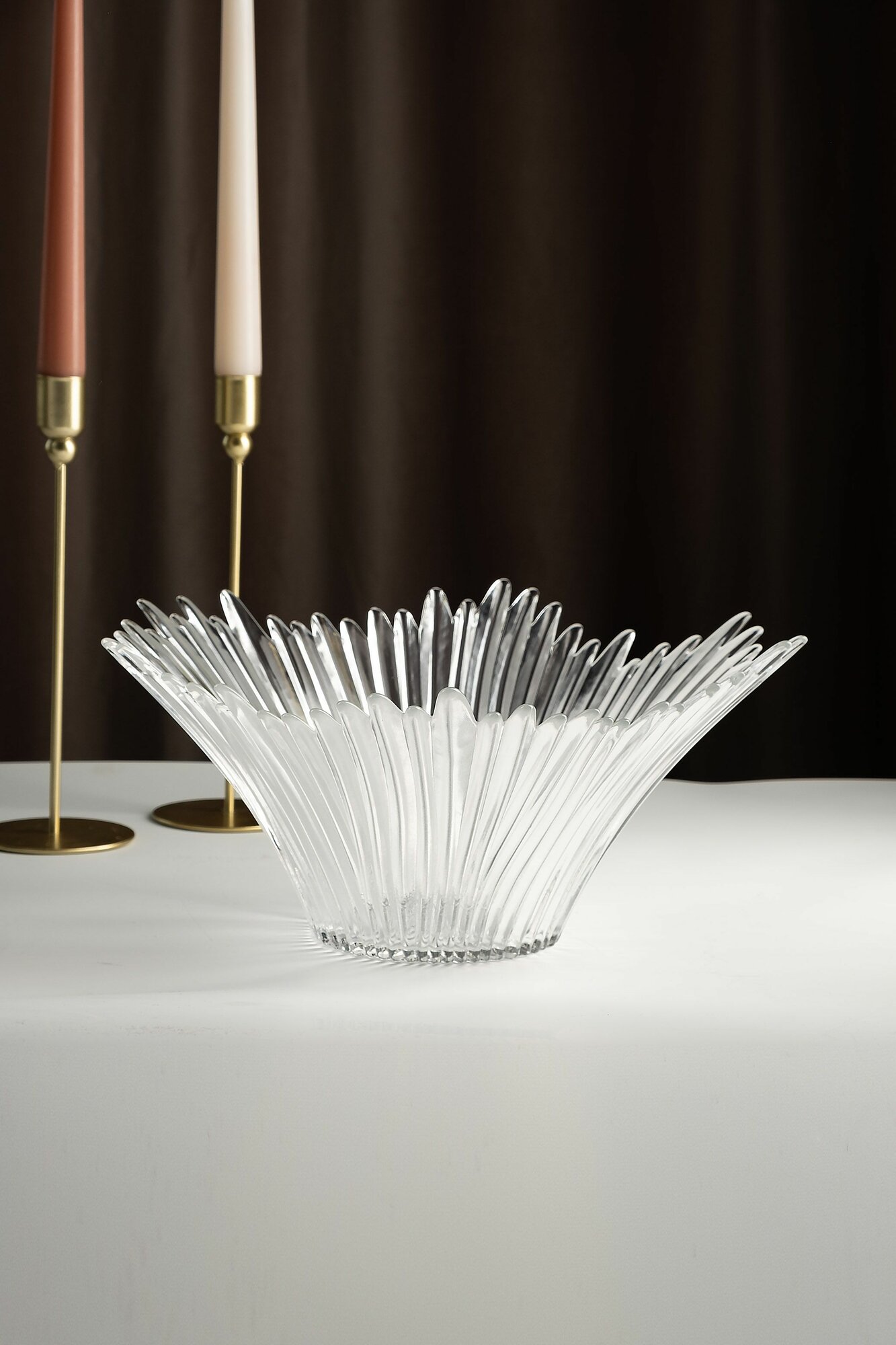 Блюдо сервировочное стеклянное 32 см, фруктовница, конфетница, тарелка для сервировки. Коралл