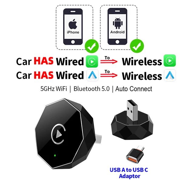 EKY EC14 Mini CarPlay Android Car Player — проводной адаптер для подключения к беспроводной приставке CarPlay, интеллектуальная приставка с поддержкой Bluetooth, Wi-Fi и Spotify Connect.