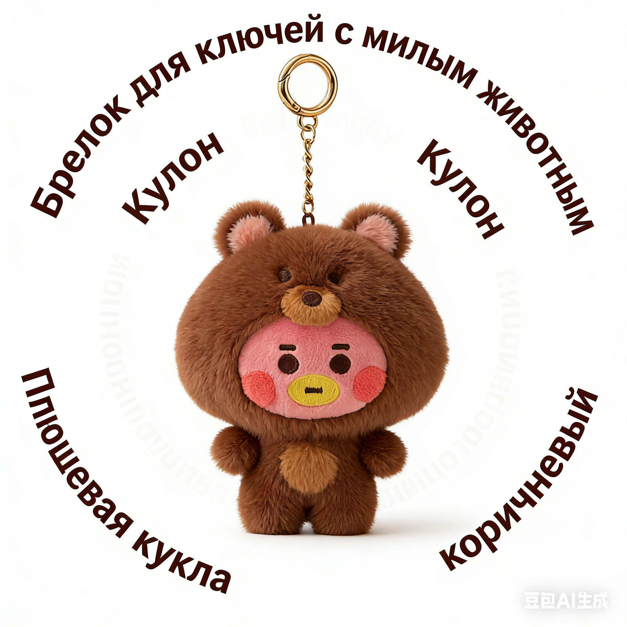 Симпатичный брелок для ключей, плюшевый материал, коричневый, практичный и интересный