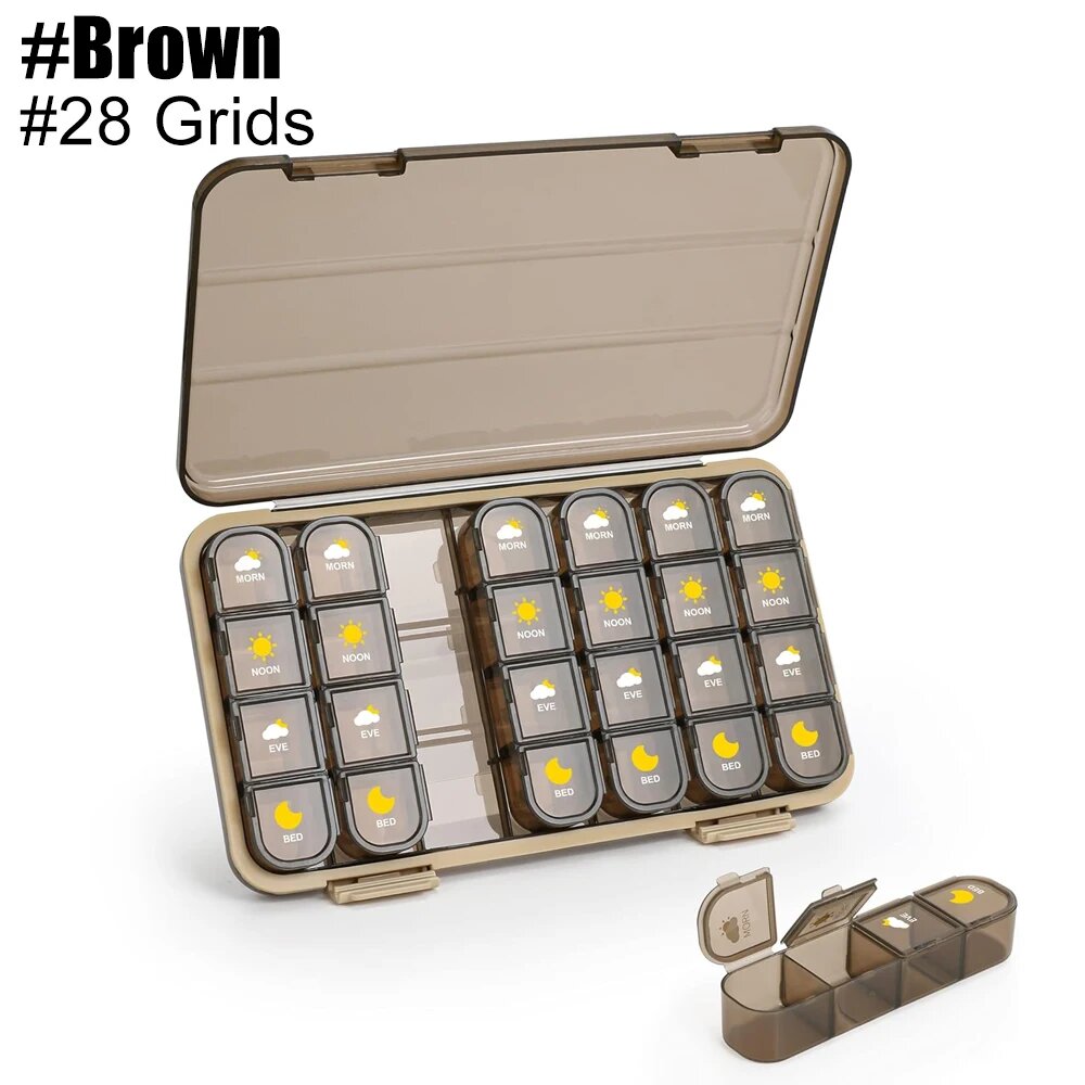 Еженедельный водонепроницаемый органайзер для таблеток на 7 дней brown-28