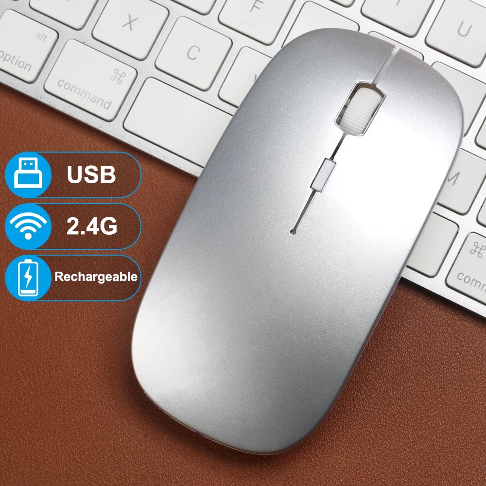 Беспроводная мышь с тихим режимом для ноутбука, серебристая, Bluetooth и 2.4G