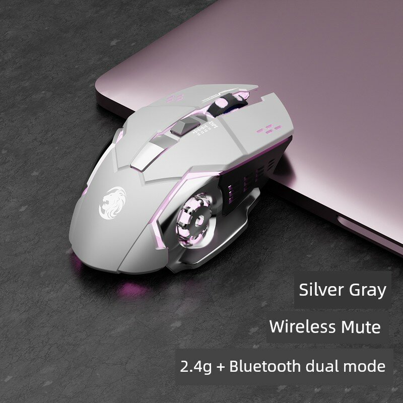 Беспроводная Bluetooth двойная модификация тихая перезаряжаемая игровая мышь, улучшенная версия, серый с серебром