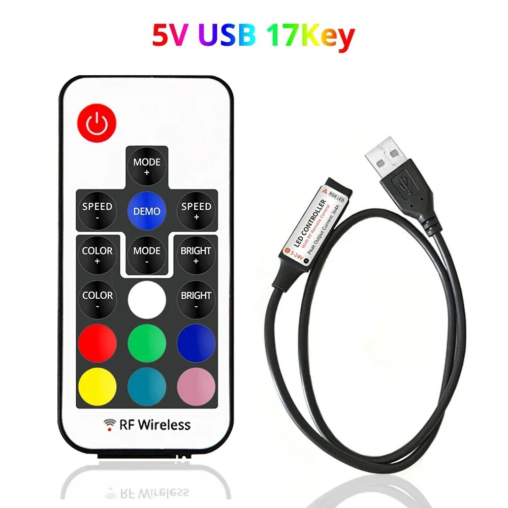 RGB Диммер для LED-лент HVIERO 17 кнопок 5В USB