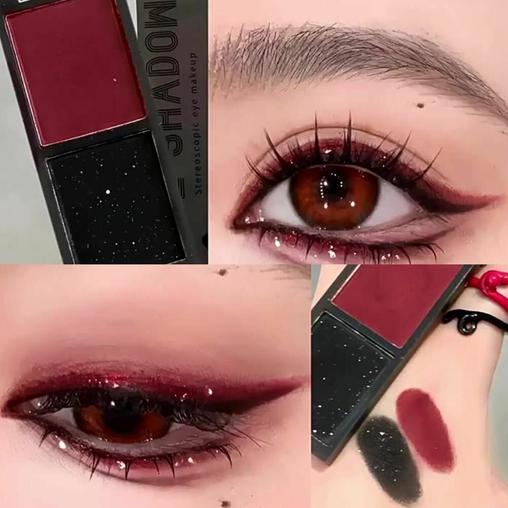 Темно-черные и красные двухцветные тени для век