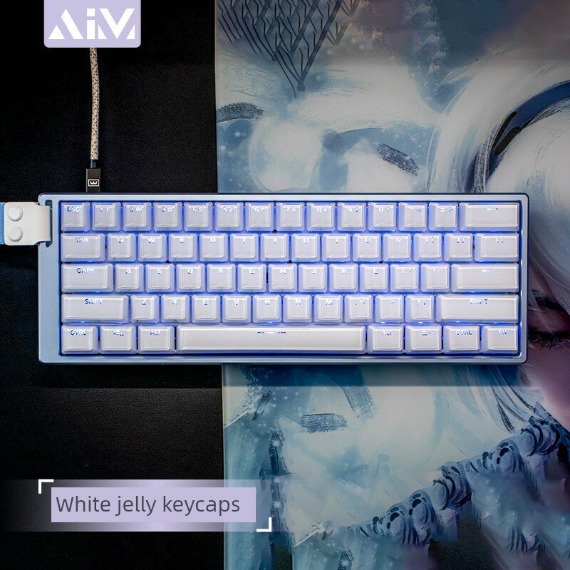 Белые клавиатурные накладки в стиле желе для клавиатуры WOOTING 60HE+/HEV2, материал ПБТ, 60% компоновка, прозрачный