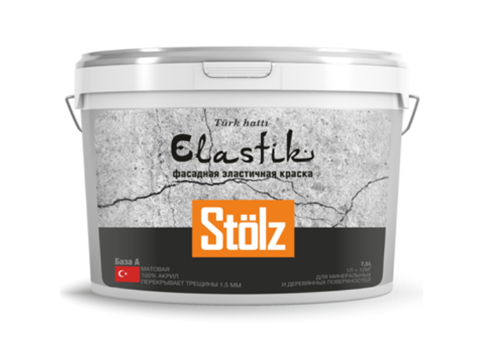 Краска STOLZ Elastik для минеральных и деревянных фасадов против трещин база А 15л