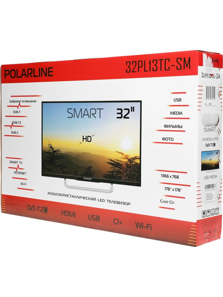 Телевизор PolarLine 32PL13TC-SM 32" LED, HD, черный, смарт ТВ, Android