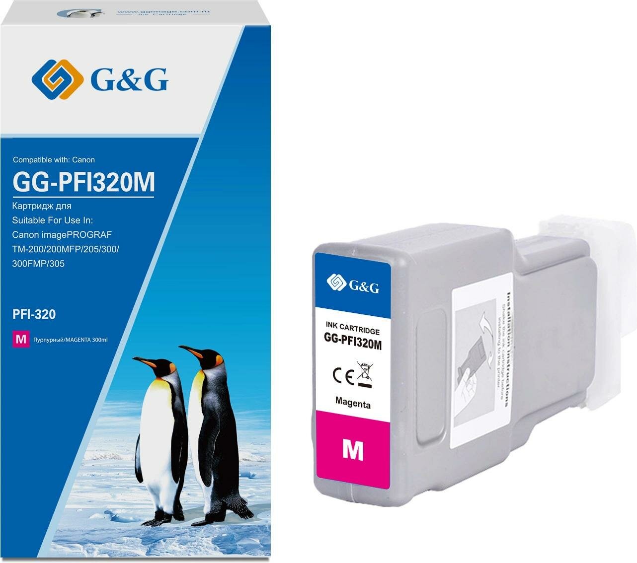 Картридж струйный G&G PFI-320M пурпурный пигмент, 300 мл для Canon imagePrograf TM-200 200MFP 205 300 300MFP 305 (GG-PFI320M)