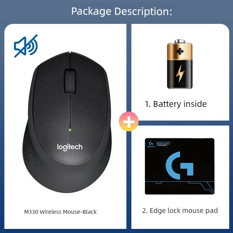 Logitech M330 Черная беспроводная мышь с легким шумом и ковриком, USB, компактная для ноутбука, офиса и игр