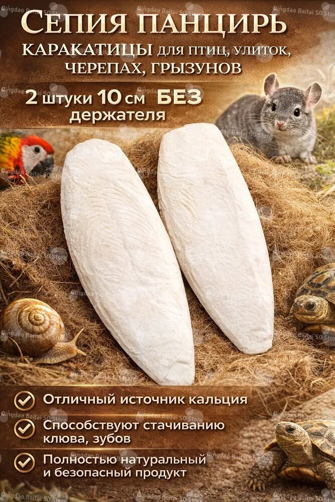 Сепия панцирь каракатицы для птиц, улиток, черепах, грызунов 2 штуки 10 см без держателя
