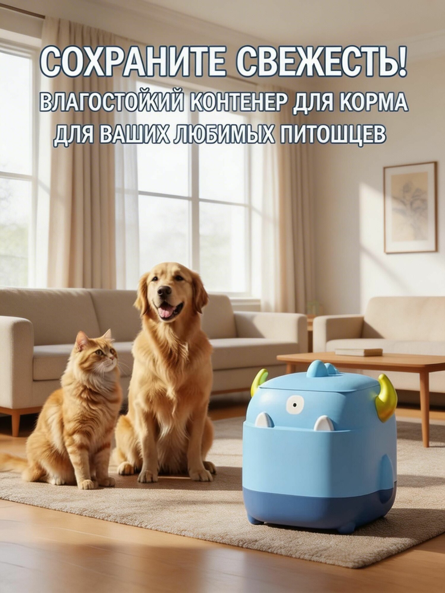 Контейнер для еды "Милый монстр", для животных, герметичный, выдвижной, пластик