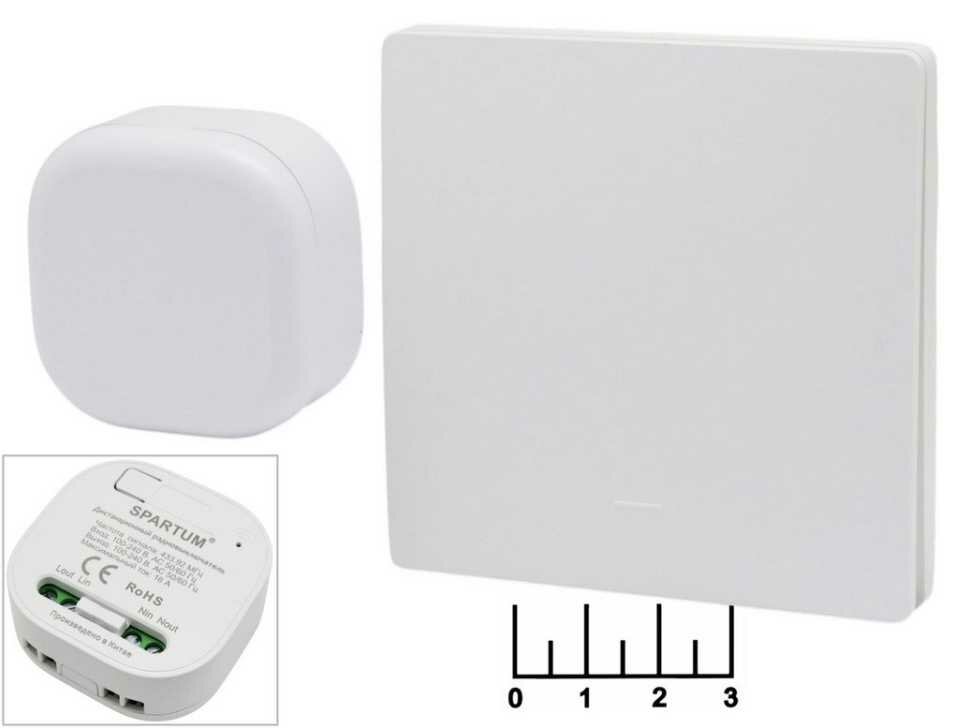 Выключатель 1-клавишный беспроводной белый Spartum RF433 11-0699