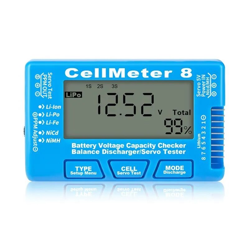RC Cellmeter 8 цифровой тестер емкости аккумулятора контроллер тестер напряжения для Li-Ion NiMH Nicd Cell Meter синий