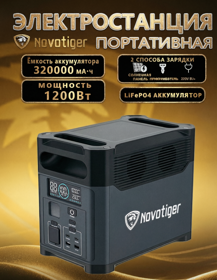 Портативная Электростанция NOVOTIGER, 1200W, USB-C, USB-A, от сети, автомобильная зарядка