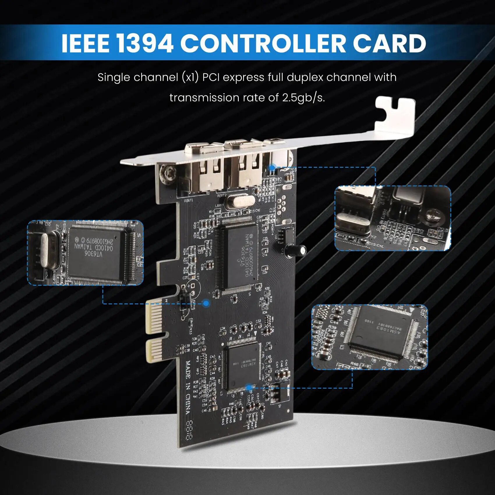 J1UL1N PCI-E PCI Express Firewire Card, плата контроллера IEEE 1394 с кабелем Firewire, для видео, передачи звука и т. д.