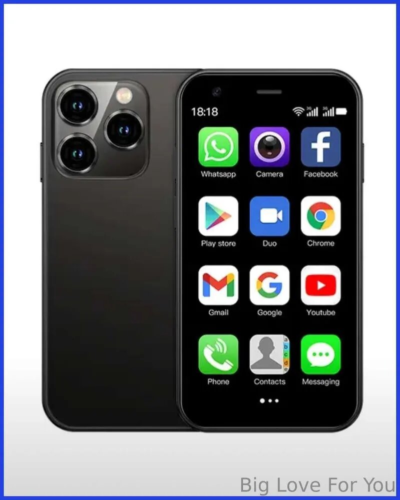 Мобильный телефон XS15 Mini Smartphone 2/16 ГБ черный, 3-дюймовый экран, 2 SIM, Android, маленький смартфон