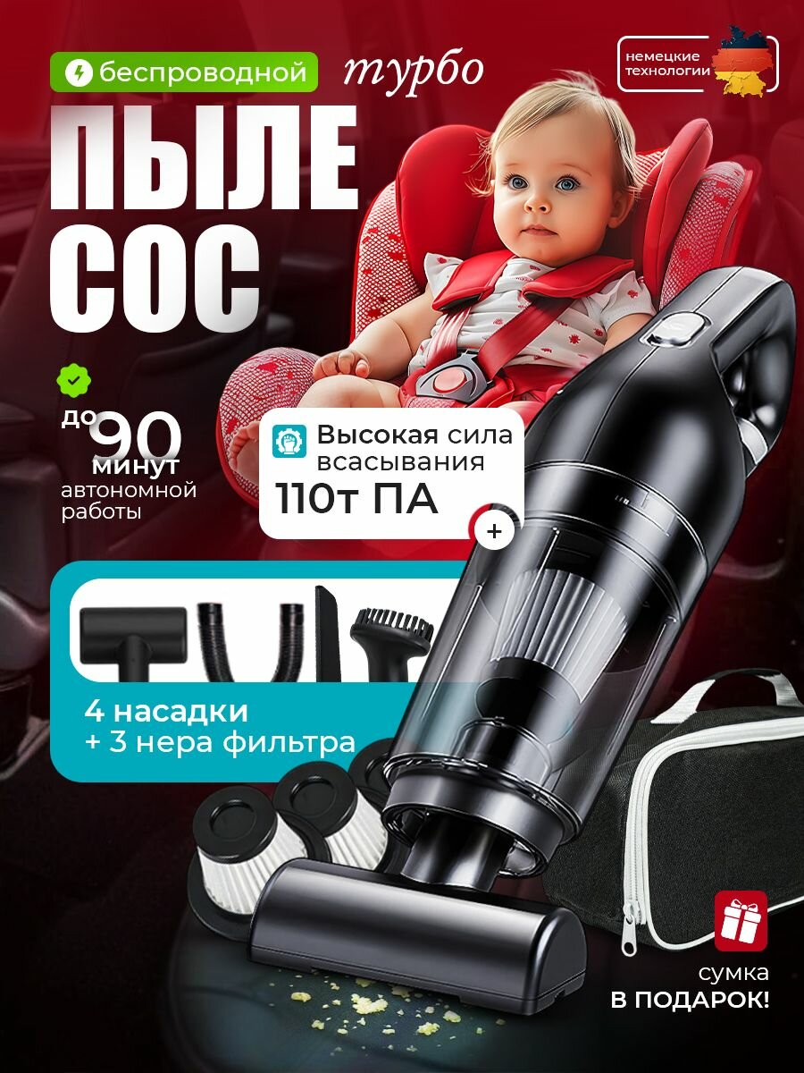 Пылесос автомобильный, автопылесос беспроводной