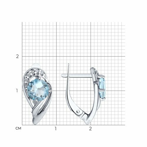 Серьги серебро, 925 проба, родирование, фианит, топаз, длина 1.7 см, , голубой — фото 1