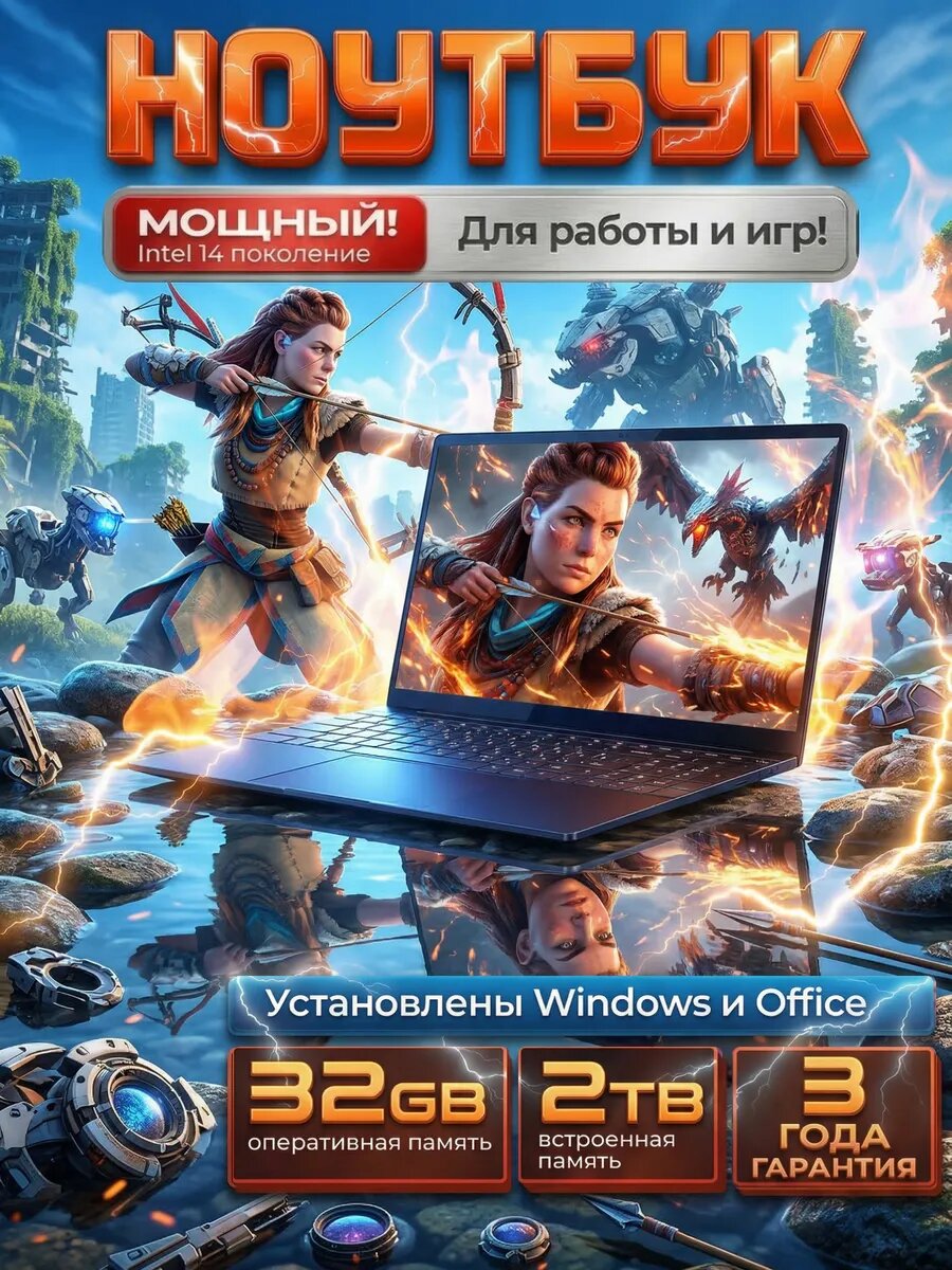 Ноутбук Intel Core i7-14700HX, 32GB RAM, 2048GB SSD, 2026 + Windows, Office