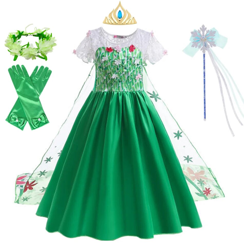Детское платье "Эльза" изумрудное, 5-6T (Tag 130), Dress A6