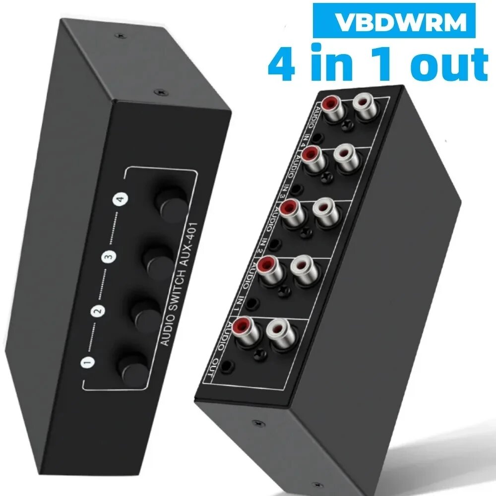 Аудиопереключатель VBDWRM 4х1 3,5 мм AUX L/R RCA