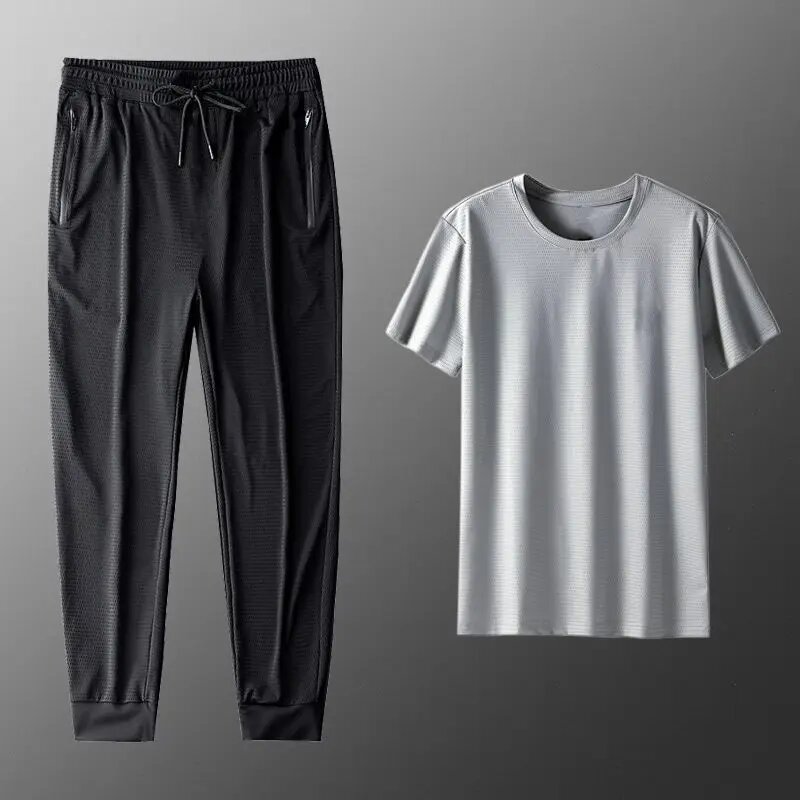 Спортивный костюм мужской, черный, серый, Size: 5XL, Color: set d