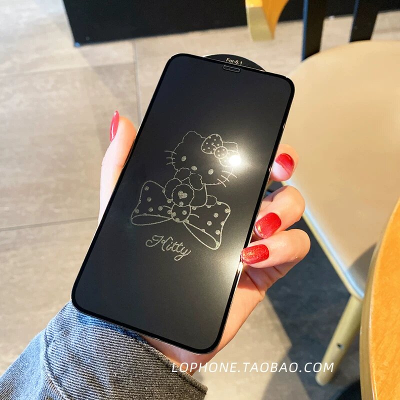 Защитное стекло для iPhone XR с рисунком бантика Китти, полное покрытие, защита в режиме сна