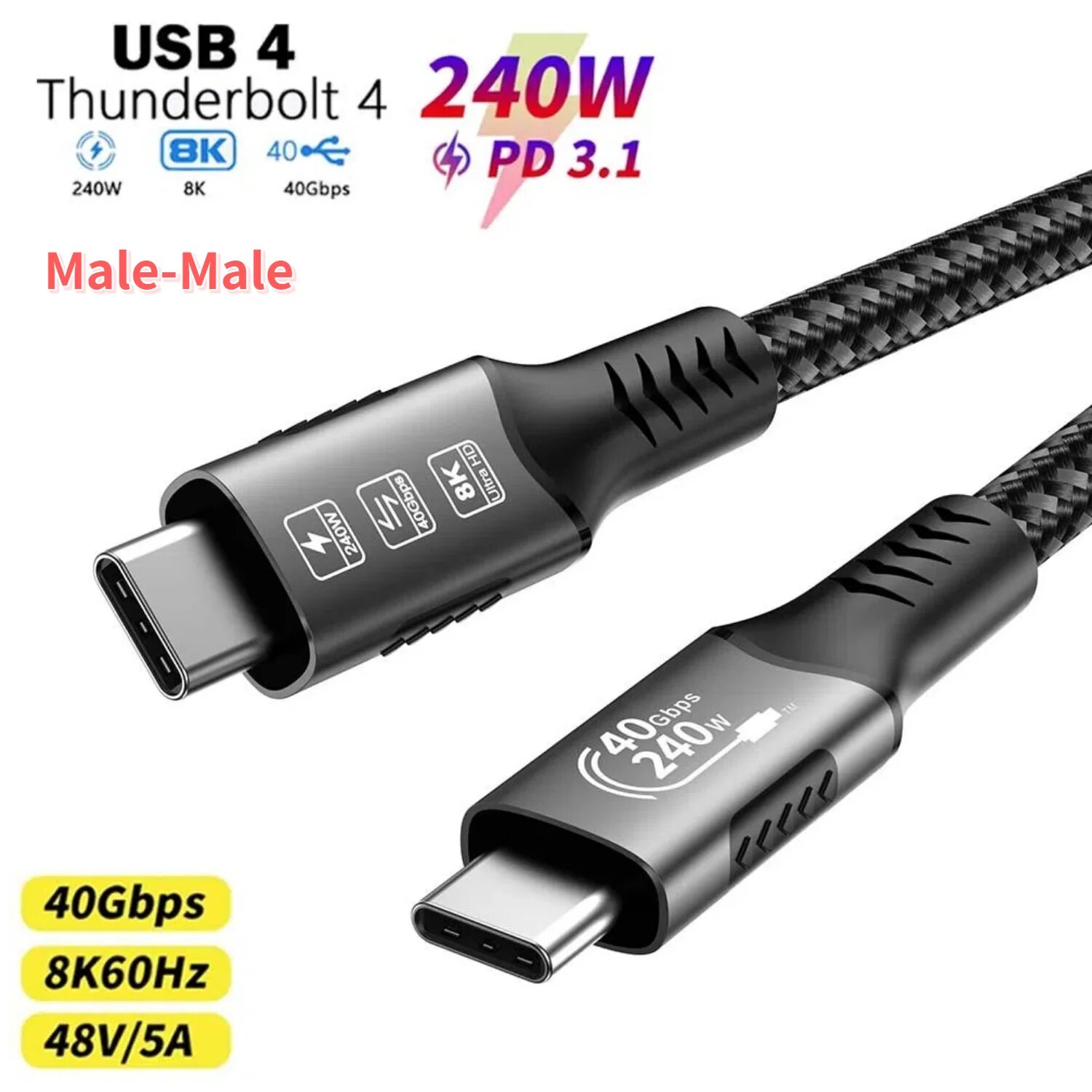 USB4 Thunderbolt 4 кабель USB-C - USB-C 1м 240W 8K