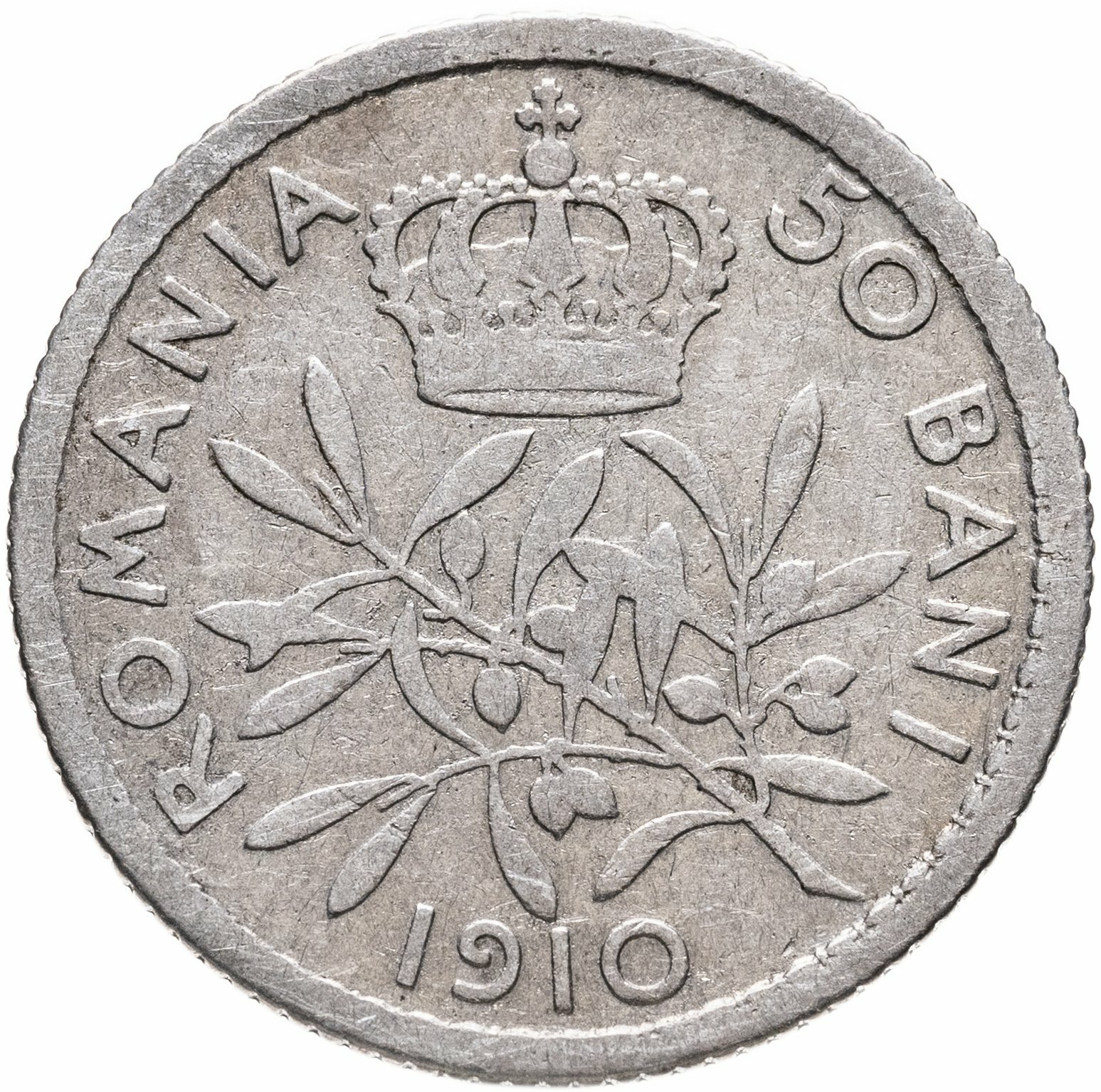 Румыния 50 бань bani 1910, Серебро 835, в сохранности VF