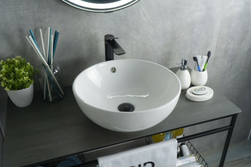 Раковина GID-Ceramic N9003A, накладная, круглая, белая, 43 см