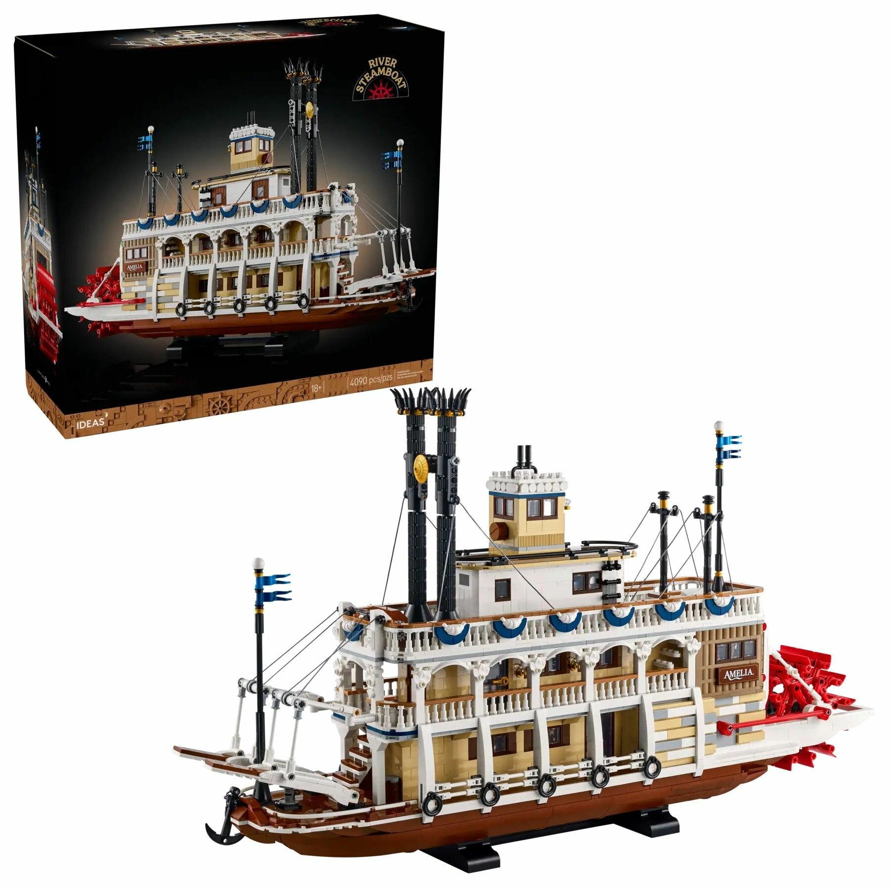 Конструктор Айдиас Речной пароход 4090 деталей, совместим с Айдиас 21356, коллекционная модель для взрослых 18+