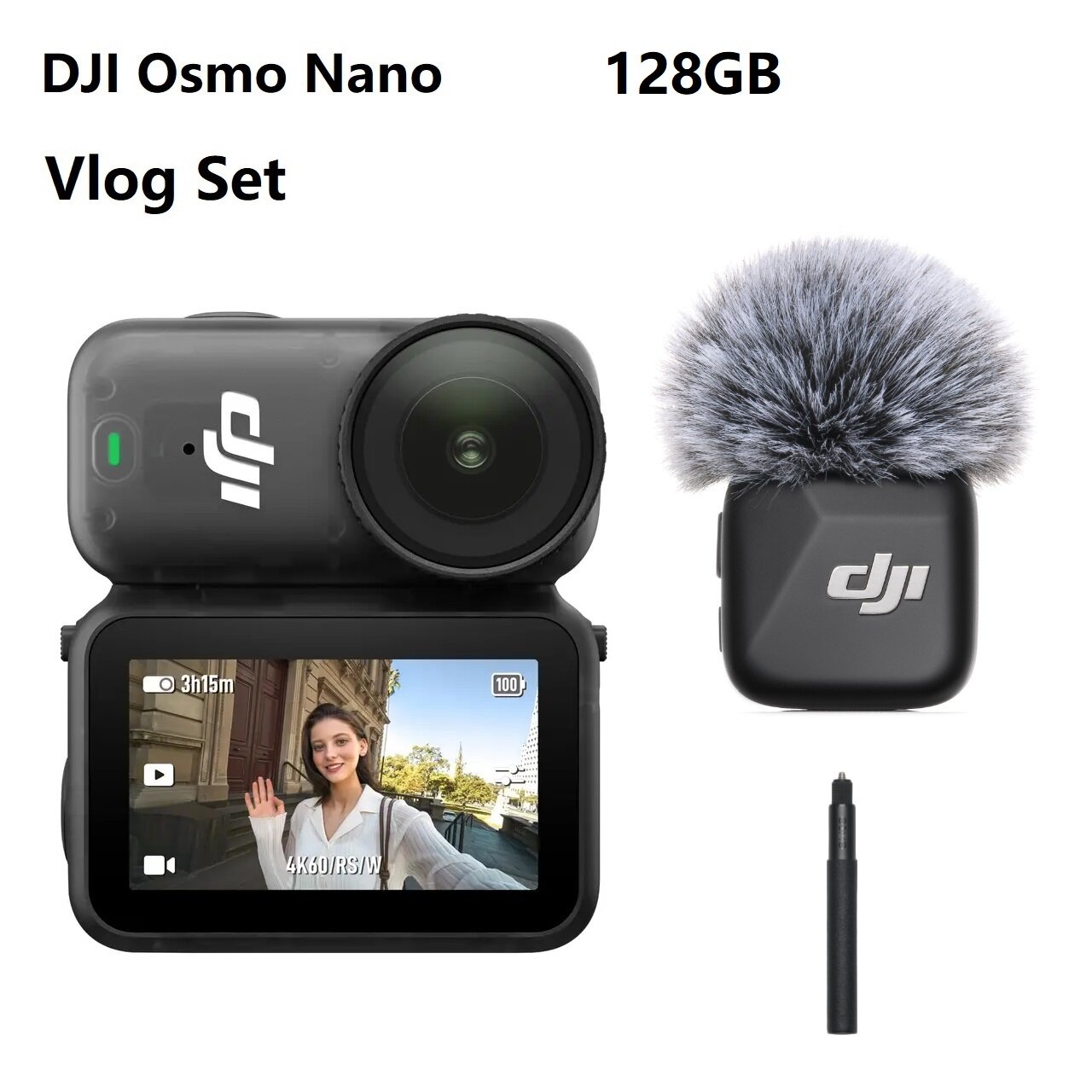 DJI Osmo Nano Vlog Combo, 128 ГБ, Экшн-камера со стабилизацией, для записи и ведения видеоблогов, Черный DJI Mic Mini