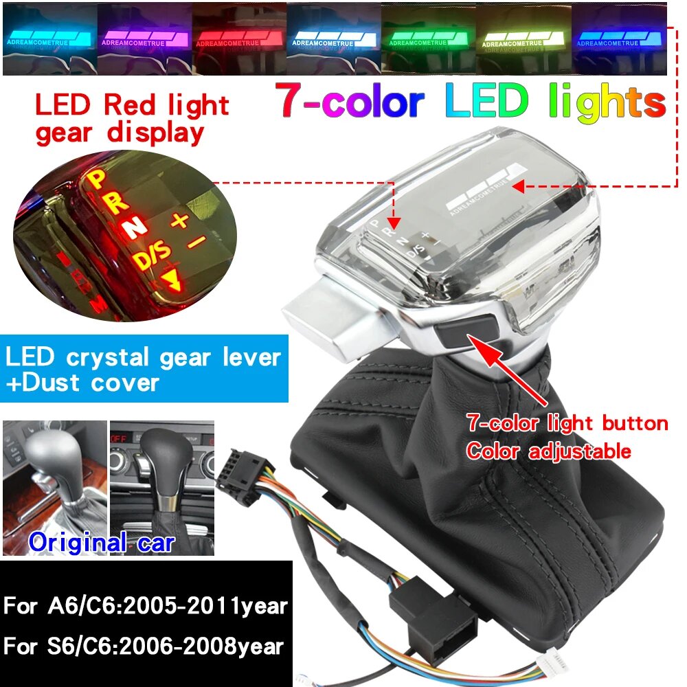 Ручка переключения передач для Audi A4 B8 A6 C6 C7 B7 B6 Q7 Q5 A5 S5 A7 S7 S6, Red LED-For A6 S6 C6