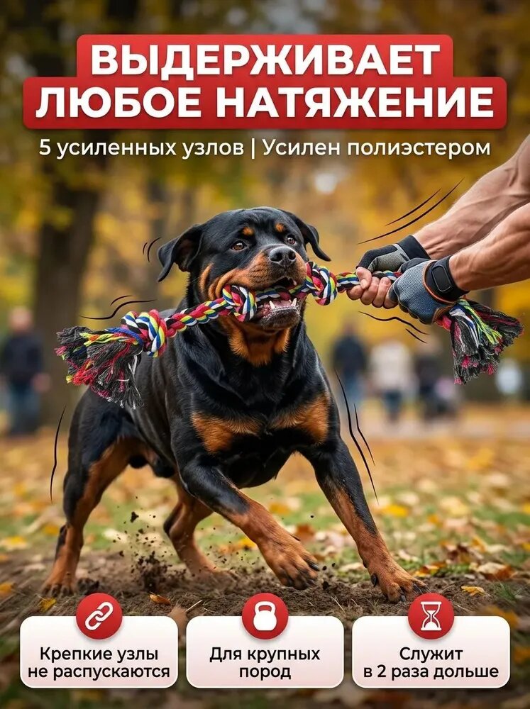 Канат для собак крупных и средних пород 2 шт, хлопок / игрушка для чистки зубов