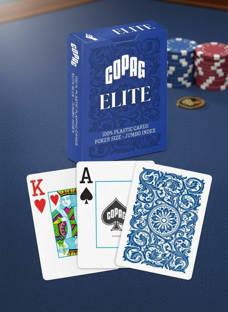 Карты "1546 Elite Plastic Poker Size Jumbo Index blue Single deck"