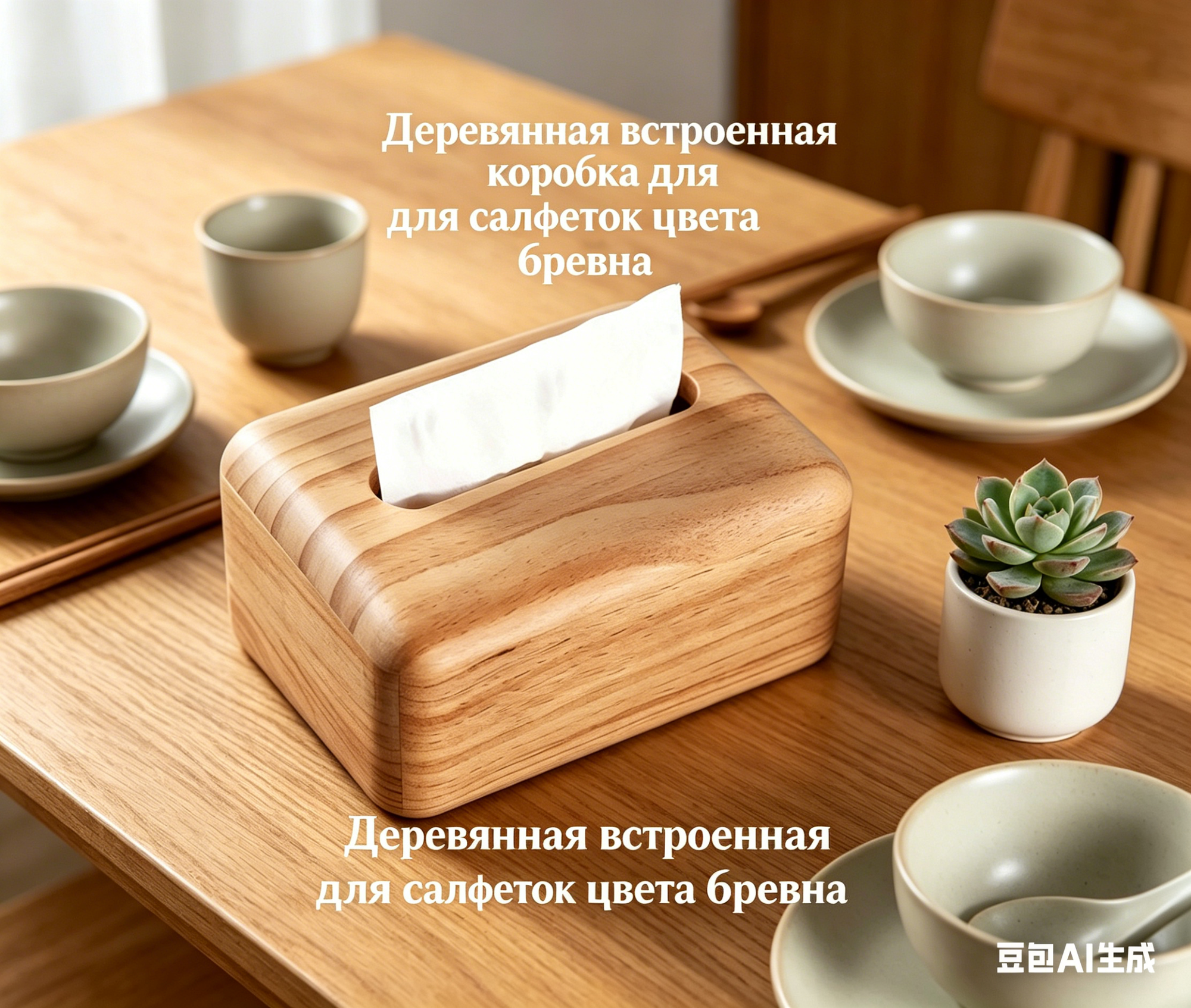 Деревянная встроенная коробка для салфеток цвета бревна, 18*13*9 см