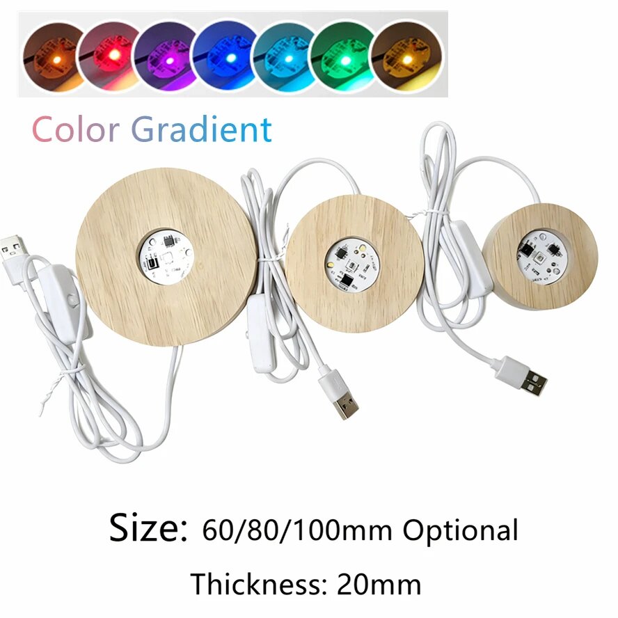 Деревянная USB-лампа Color Gradient, 60x60x20mm