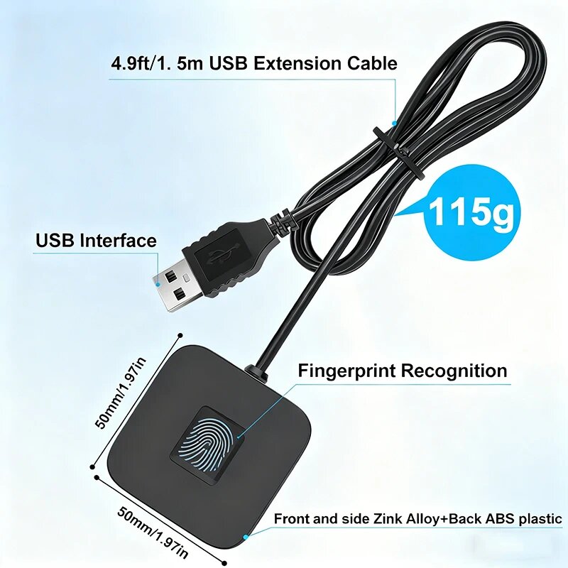 Сканер отпечатков пальцев USB, черный, 4.9ft/1.5m