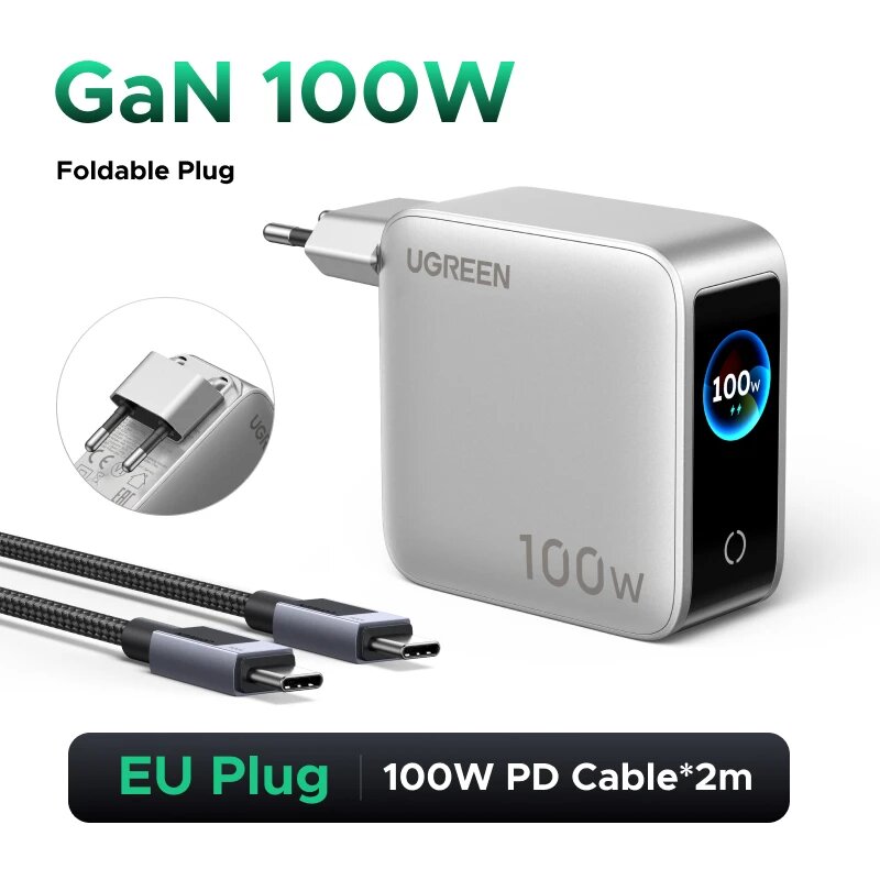 Зарядное UGREEN 100W GaN EU с кабелем 2м