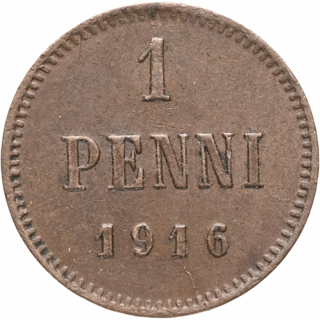 1 пенни penni 1916 Российская Финляндия, Медь, в сохранности XF